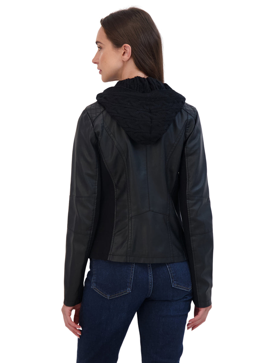 Sebby Collection Women's Garment Dyed Faux Leather Zip Front Jacket Wi